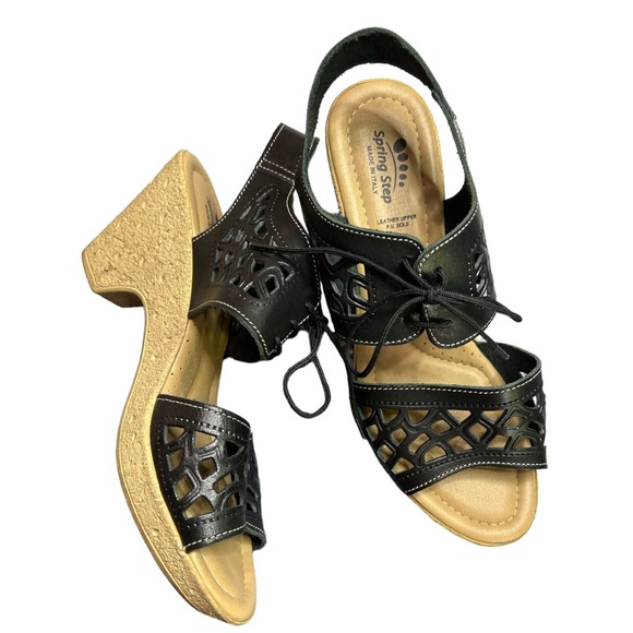 Spring Step | Shoes | Leather Wedge Platform Heeled Open Toe Tie Front ...